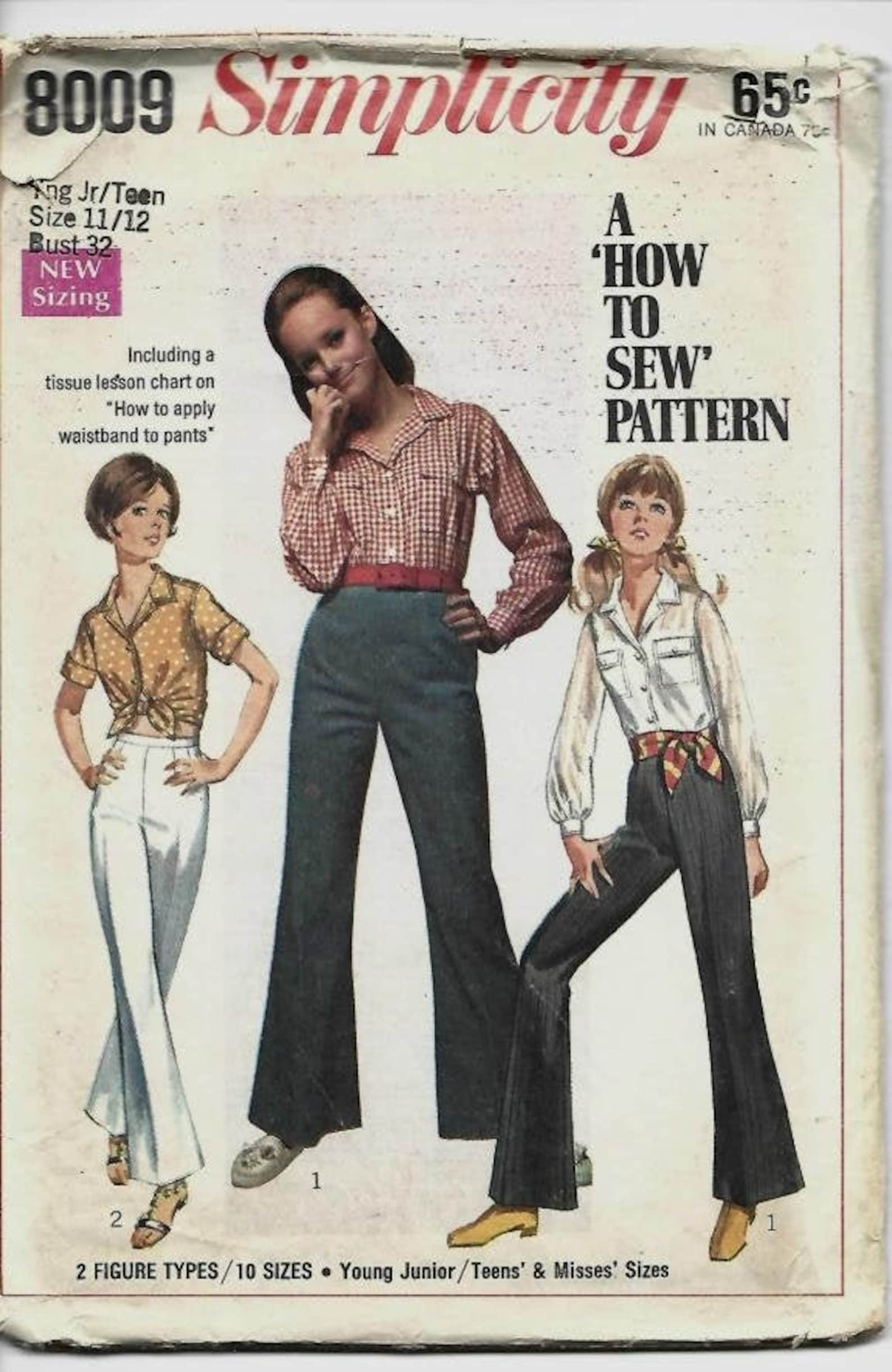Simplicity 8009 UNCUT FF 1960s Bell Bottom Pants and Shirt With Short ...