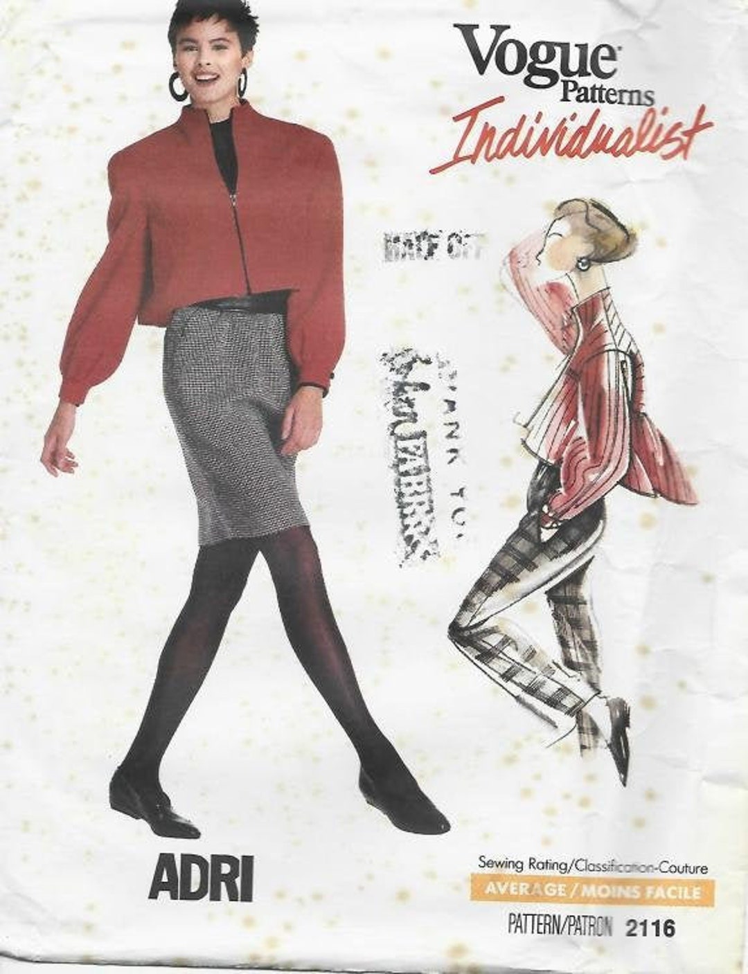 Vogue 2116 1980s Adri Individualist Back Gathered Jacket Skirt Pants ...