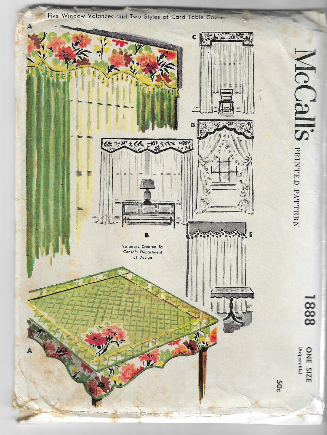 1950s Card Table Cover and Valances Mccall's 1888 Complete Vintage ...