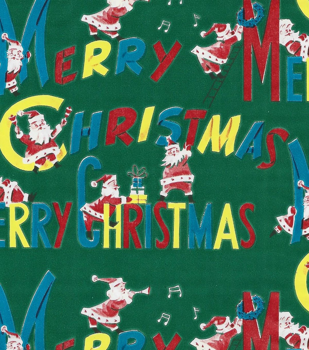 1940s Christmas Wrapping Paper/tissue Paper MERRY CHRISTMAS Santa Claus ...