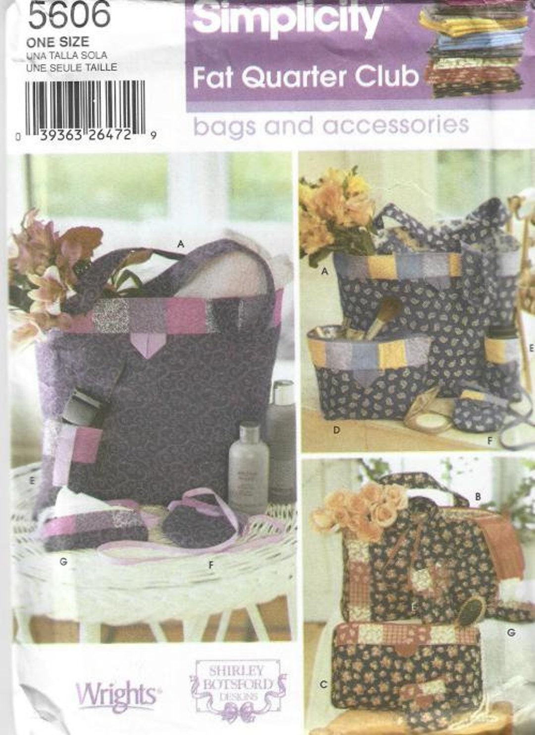 Simplicity 5606 Bags Handbags Purses and Accessories Using Fat Quarters ...