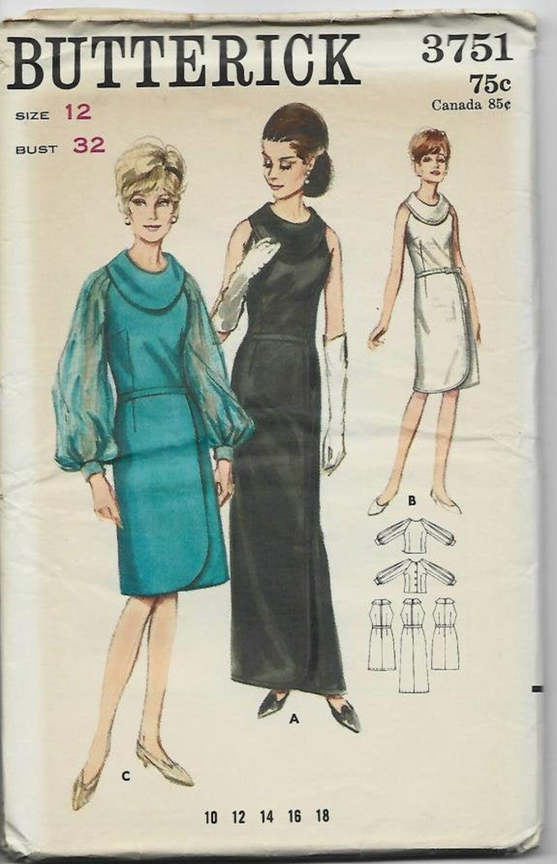 Butterick 3751 1960s Evening/cocktail Dress Front Wrap Panel Yoke ...
