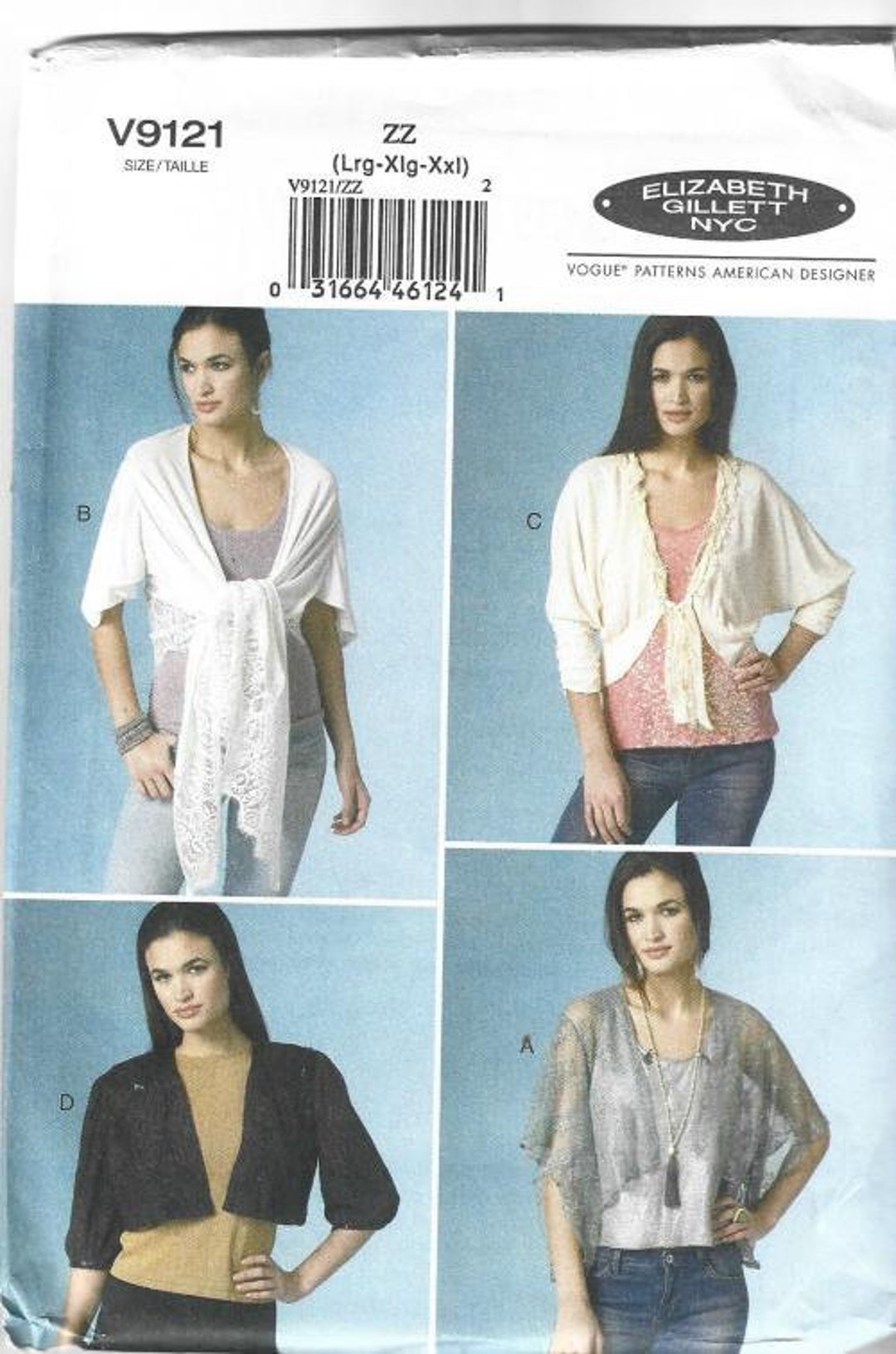 Vogue 9121 Misses' Day or Evening Jackets by Elizabeth Gillett Uncut FF Size L - XL - XXL Bust ...