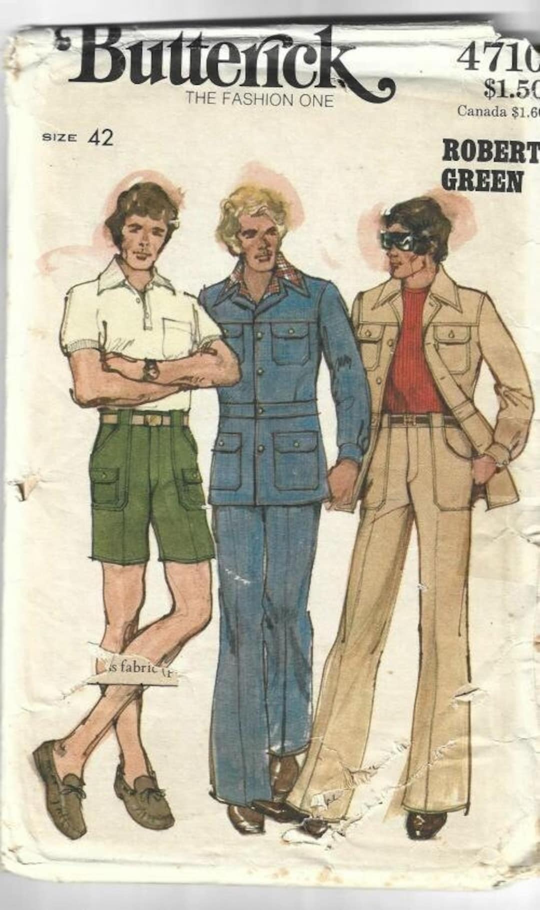 1970s Men's Safari Jacket Cargo Shorts and Straight Leg Pants Butterick ...