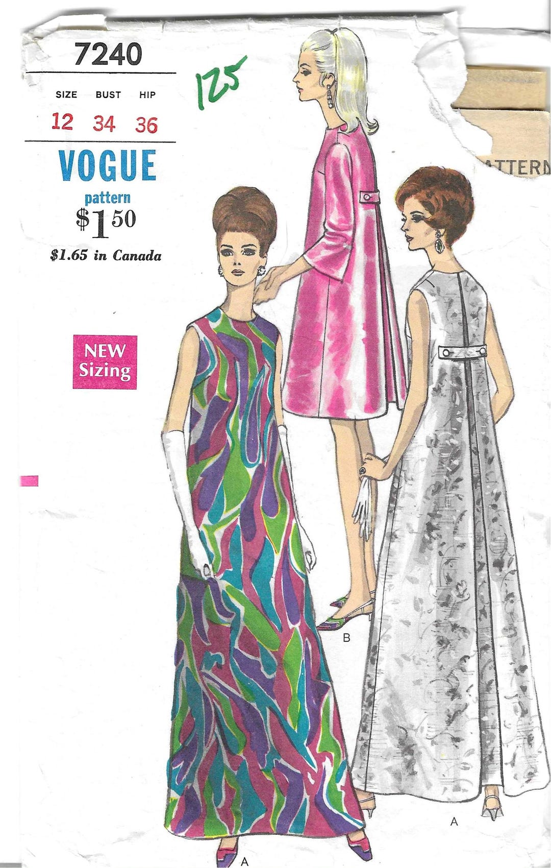 Vogue 7240 1960s Evening Gown or Cocktail Dress A Line Sleeve and ...