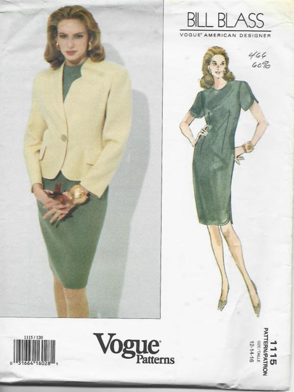 Vogue 1115 1990s Straight Dress With Princess Seams & Jacket Vogue ...