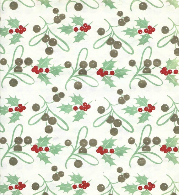 Vintage 1940s Lithographed Wrapping Paper/tissue Paper Holly & | Etsy