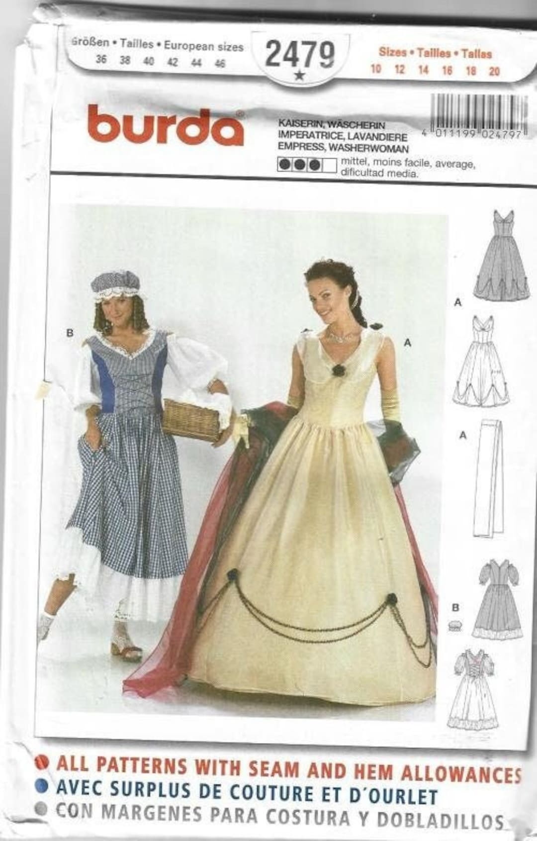 Burda 2479 Sewing Pattern Empress and Washerwoman Evening Dress Ball ...