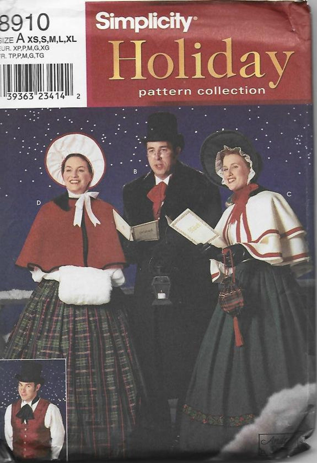 Christmas Carolers Holiday Costumes Simplicity 8910/4851 UNCUT FF Men's ...