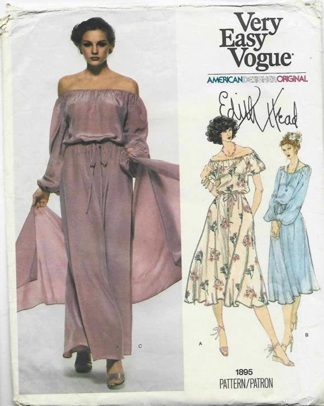 Vogue 1895 1970s Edith Head Evening or Day Dress & Stole Peasant Off ...