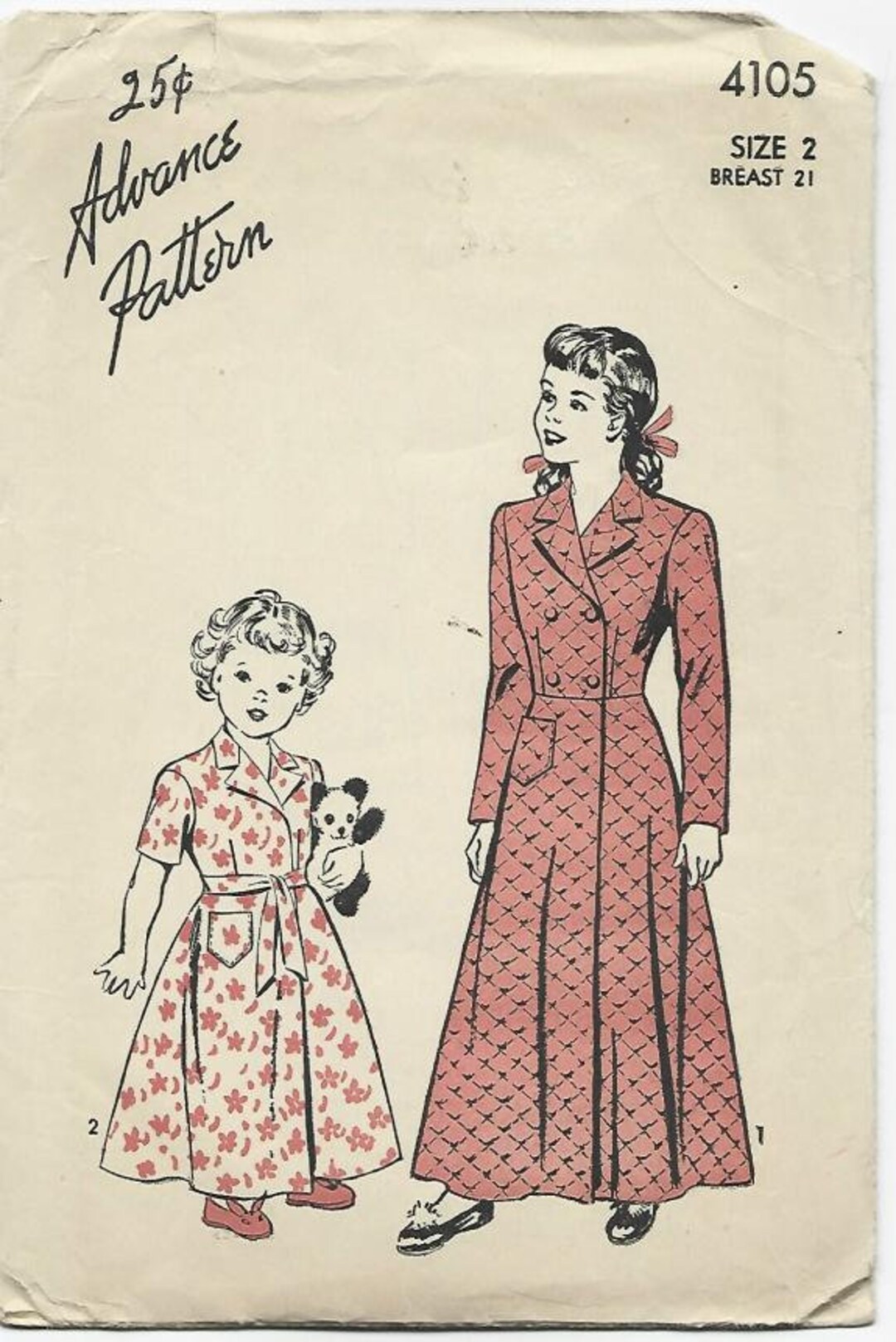 Advance 4105 1940s Toddler's Robe/housecoat Evening Length Short or ...