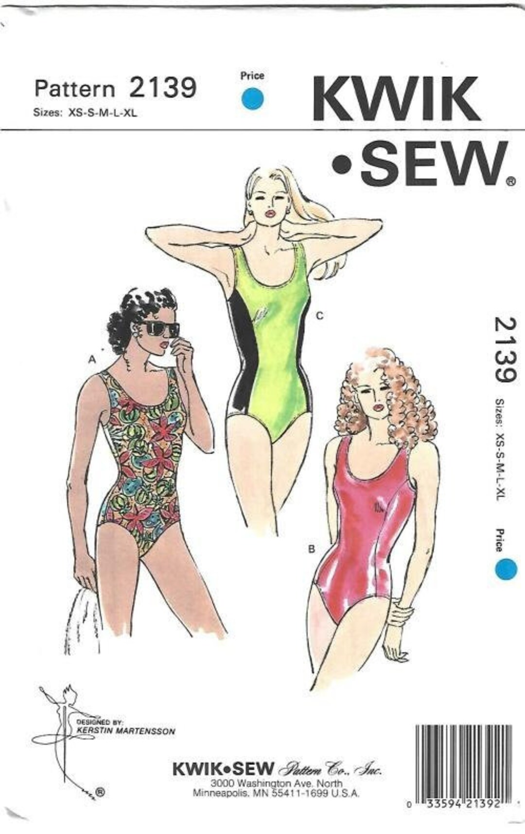 1990s Misses' One Piece Swimsuit Bathing Suit Princess Seams Low Cut Back Kwik Sew 2139 SEALED ...