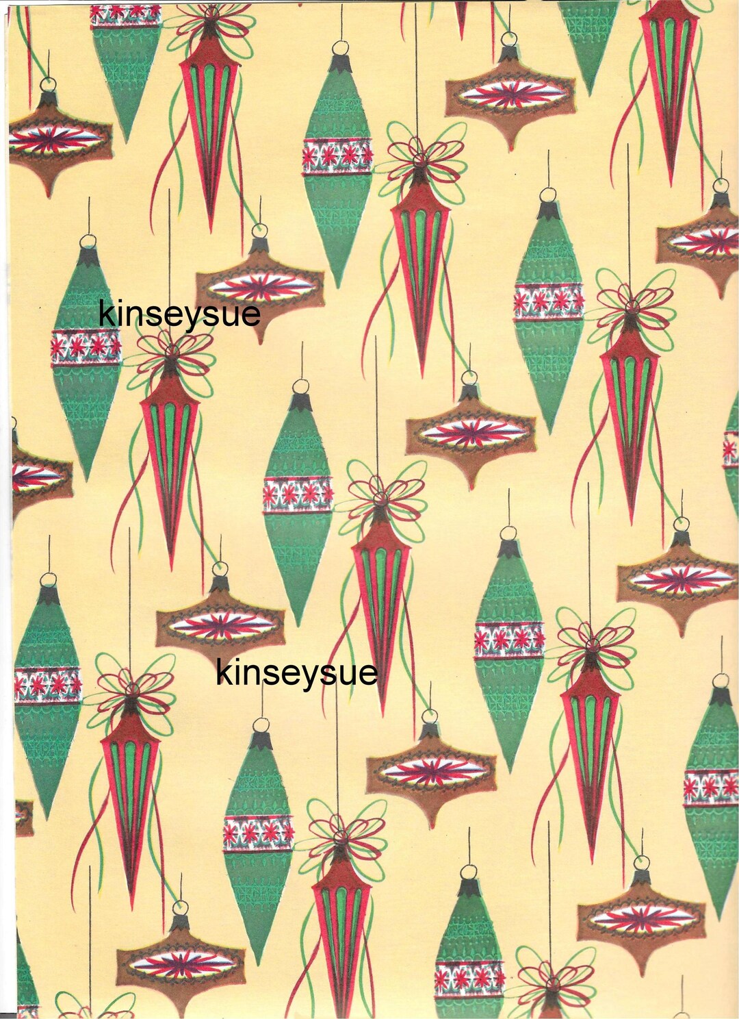 1950s Vintage Christmas Wrapping Paper Mid Century Modern Ornaments One ...