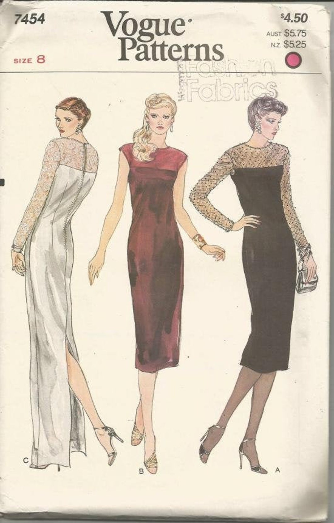 Vogue 7454 UNCUT FF 1970s Misses' Sheath Dress Evening or Cocktail ...