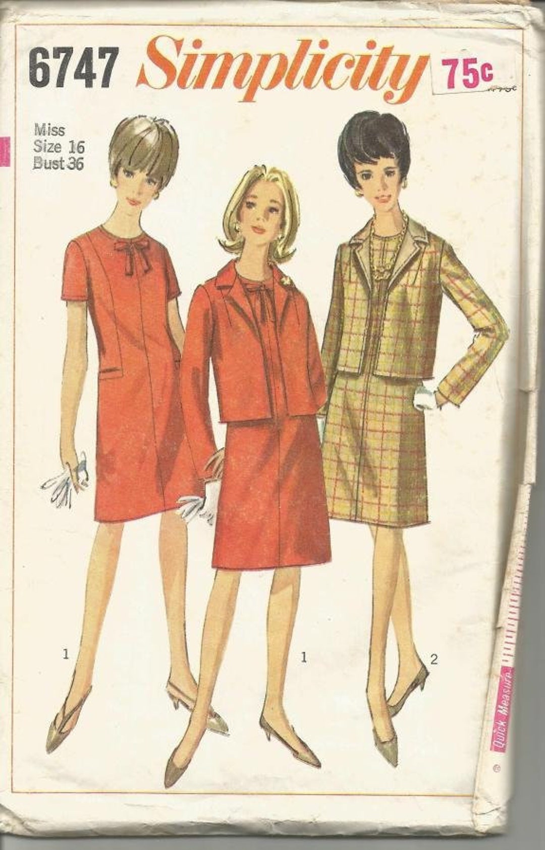 1960s Dress With Short Sleeves and Lined Jacket Simplicity 6747 Uncut ...