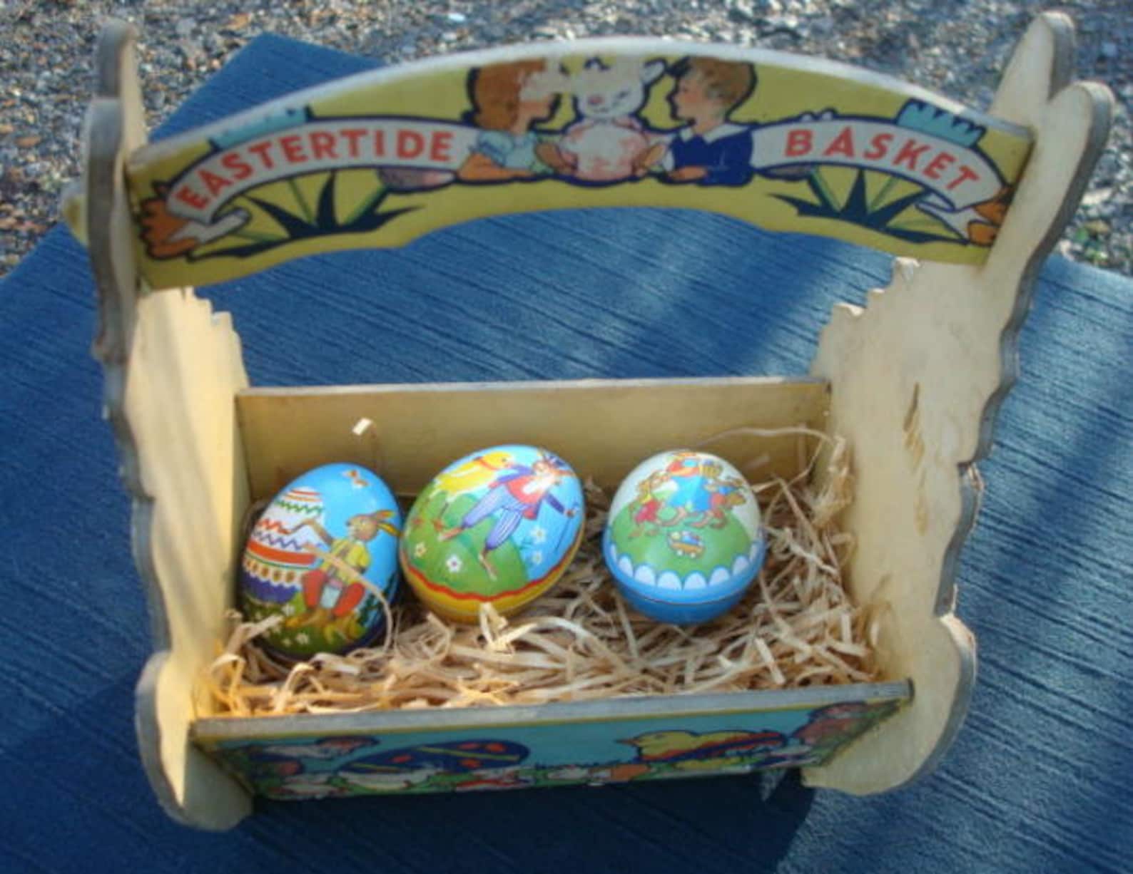 Vintage Cardboard Easter Basket with Three Metal Eggs Vintage | Etsy