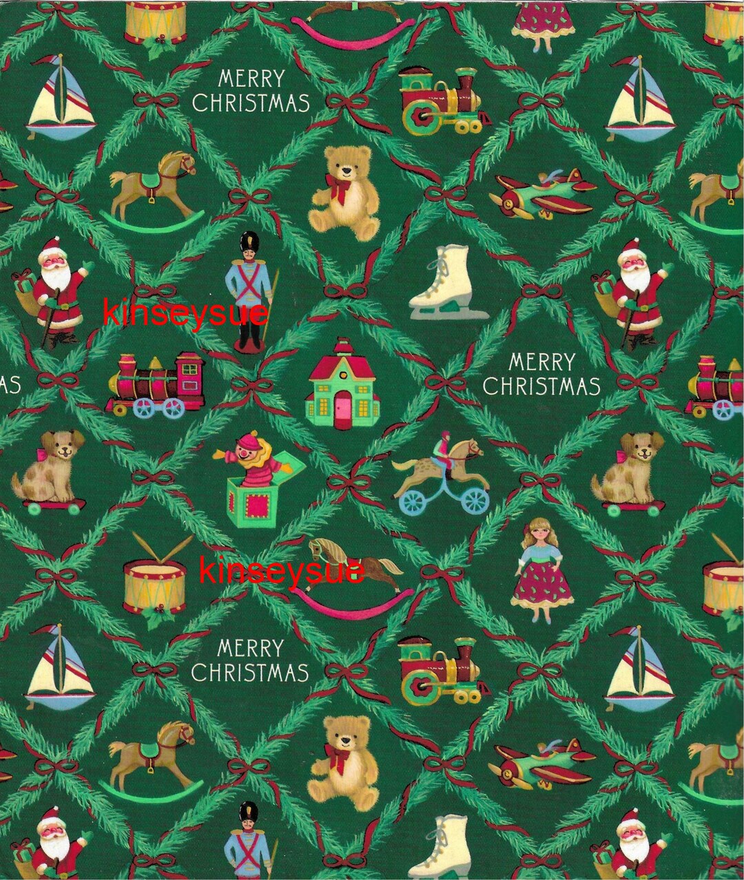 1990s Vintage Hallmark Christmas Wrapping Paper Toys in Pine Bough ...