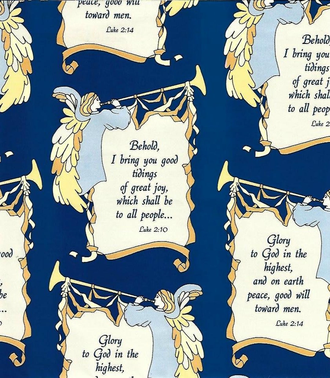 Religious Christmas Wrapping Paper Angels Bible Quotations One Flat ...