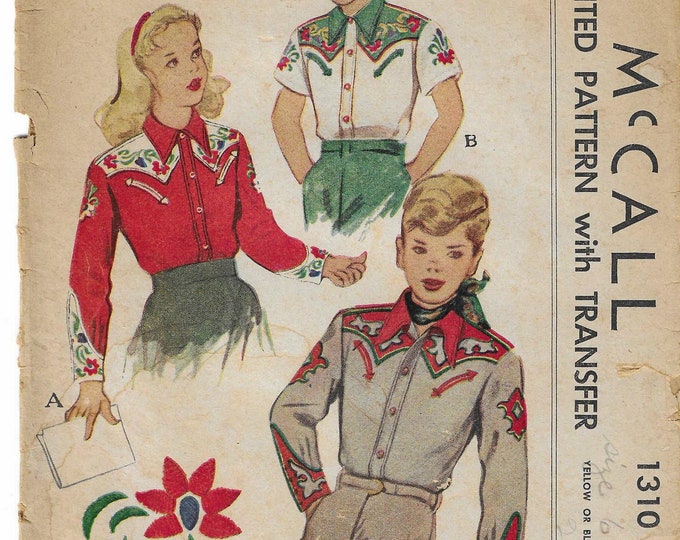 1940s Children's Cowboy Shirt Yokes Sleeve Variations Mccall 1310 Size ...