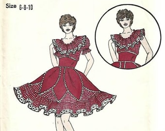 1970s Square Dance Dress Sewing Pattern Sailor Collar Circle Skirt ...