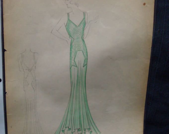 1930s Original Edyth Sparag Hand Colored Art Deco Evening Dress Design ...