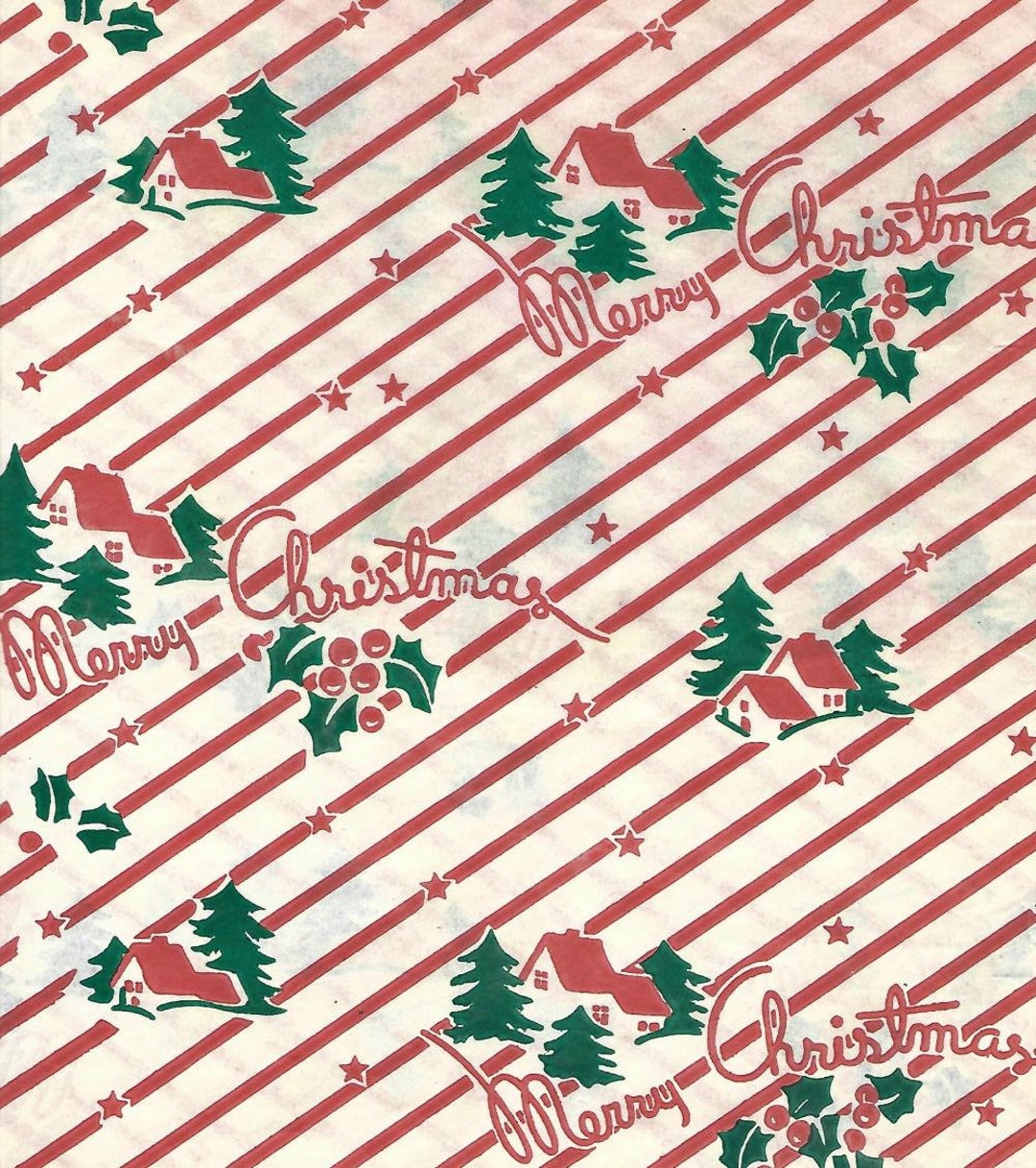1940s Vintage Christmas Wrapping Paper/tissue Paper Lithographed MERRY ...