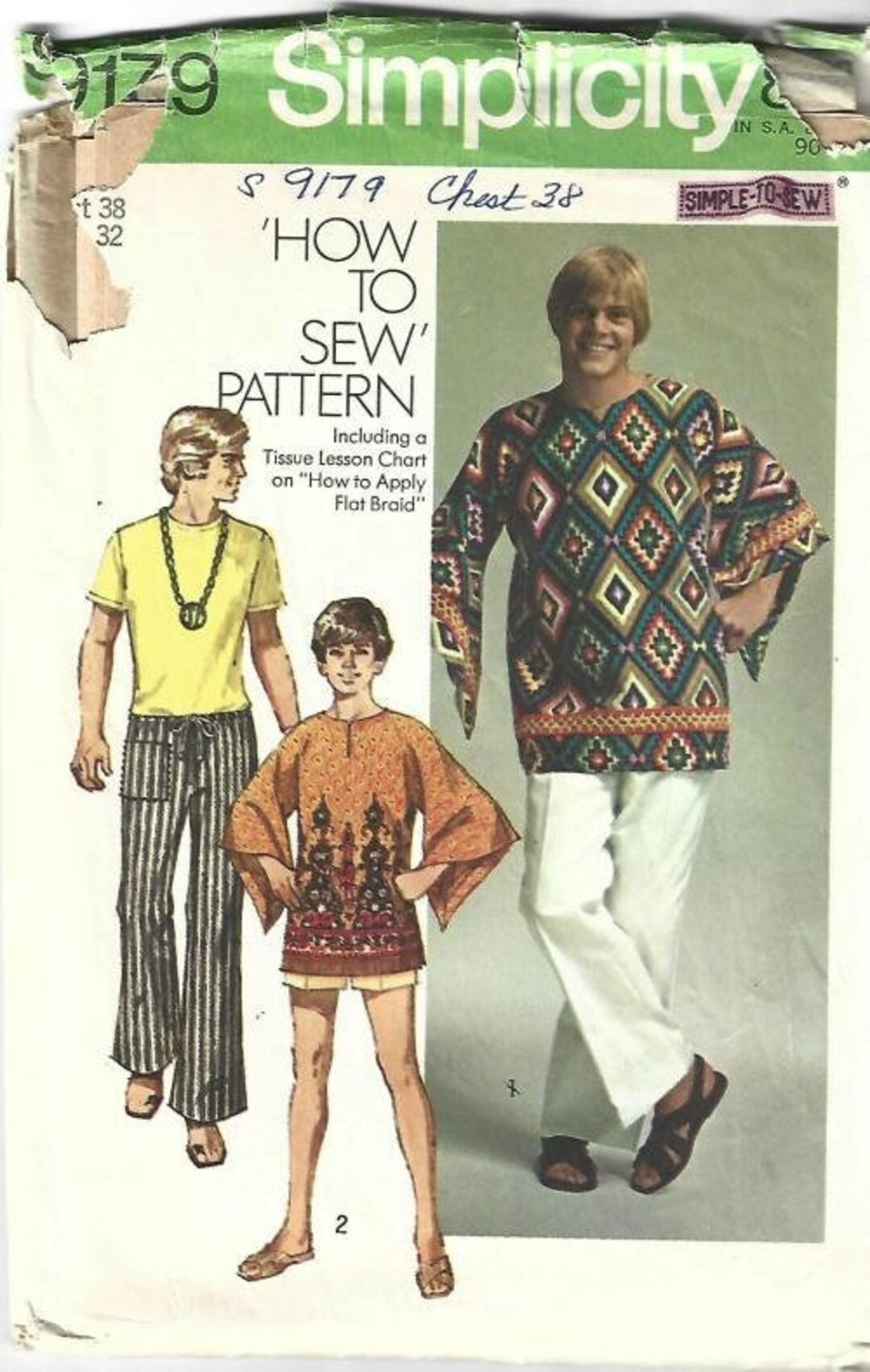 1970s Men's Tunic and Hip Hugger Pants Bell Sleeves Partially Cut ...