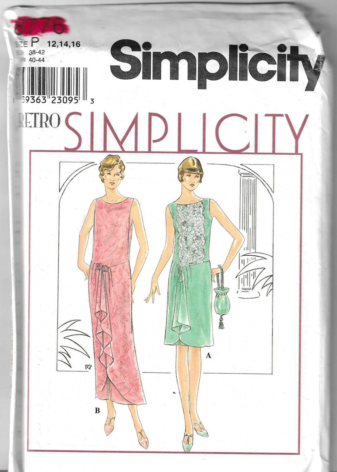 Simplicity 8776 1990s Retro Flapper Dress & Purse Uncut FF Bust 34-38 ...