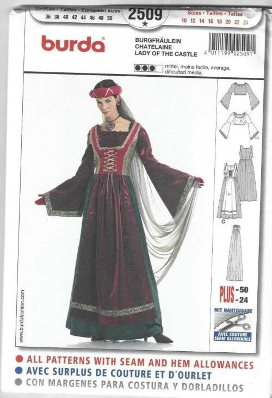 Burda 2509 Misses' Costume/cosplay Lady of the Castle Renaissance Fair ...
