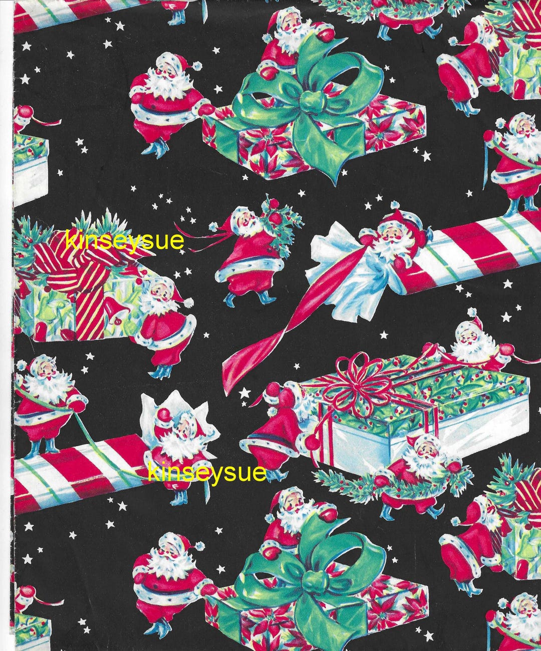 1950s Christmas Wrapping Paper Mini Santa Getting Ready for Christmas ...