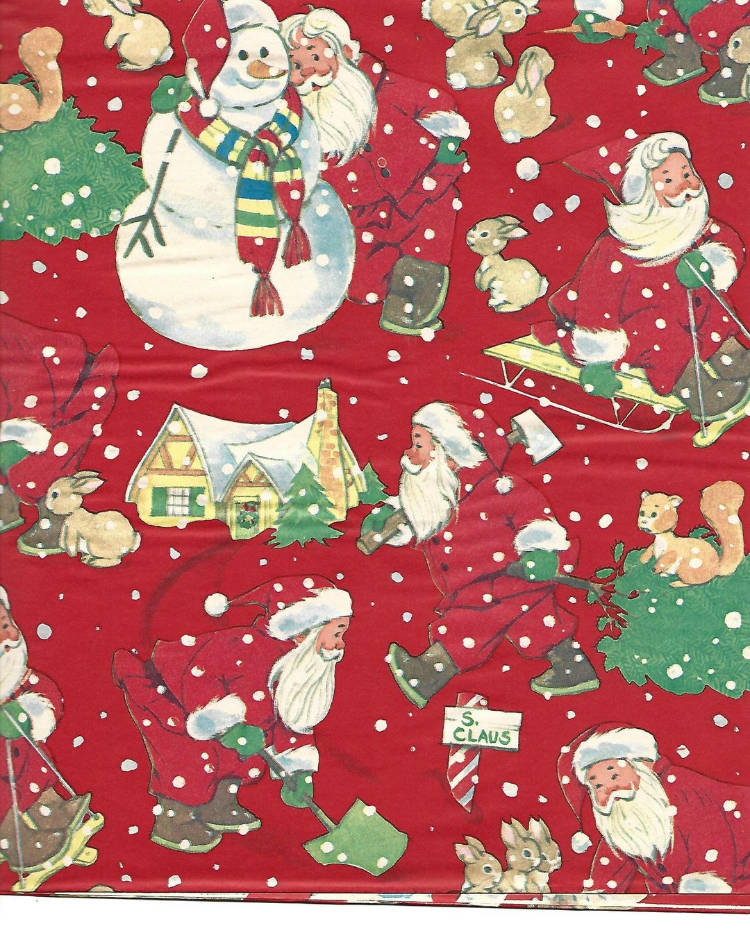 Vintage Christmas Wrapping Paper by Cleo Ca. 70s-80s Santa Claus Santa ...