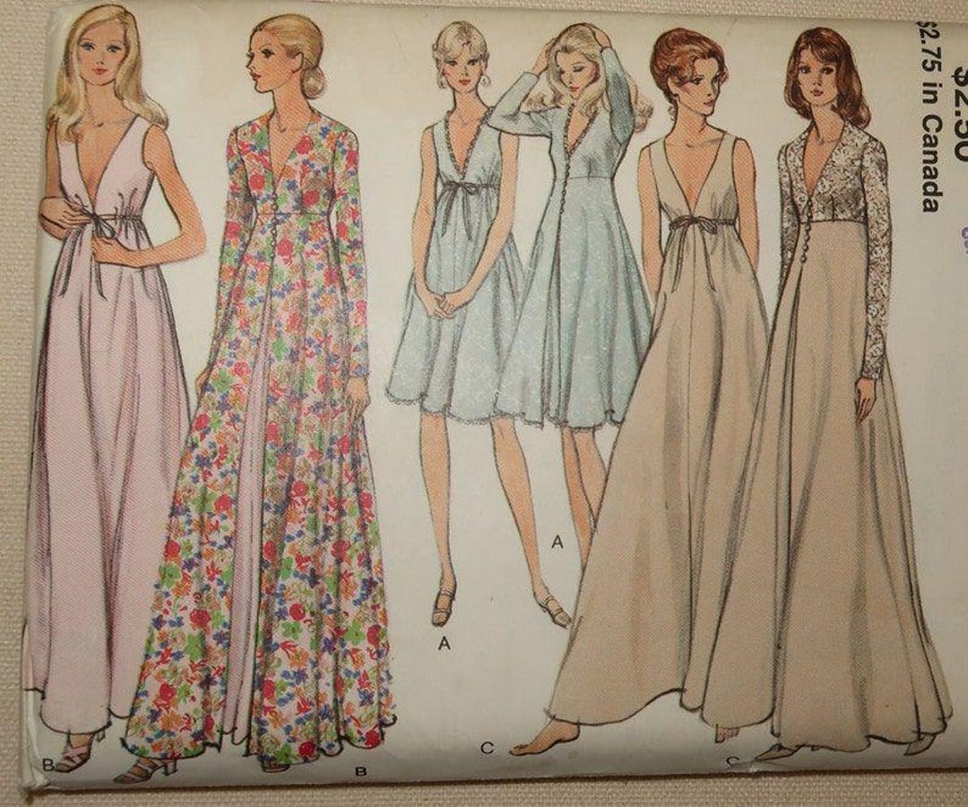 Vogue 8171 1970s Nightgowns and Robes Length Variations V Neckline ...