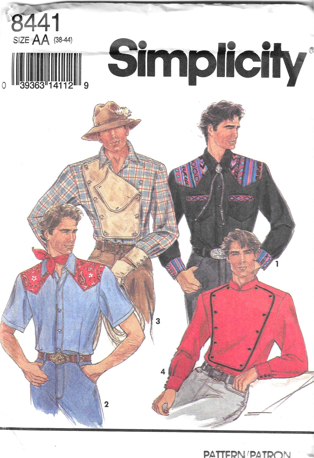 Simplicity 8441 1990s Men's Western Shirt Bib or Contrast Yoke Sleeve ...