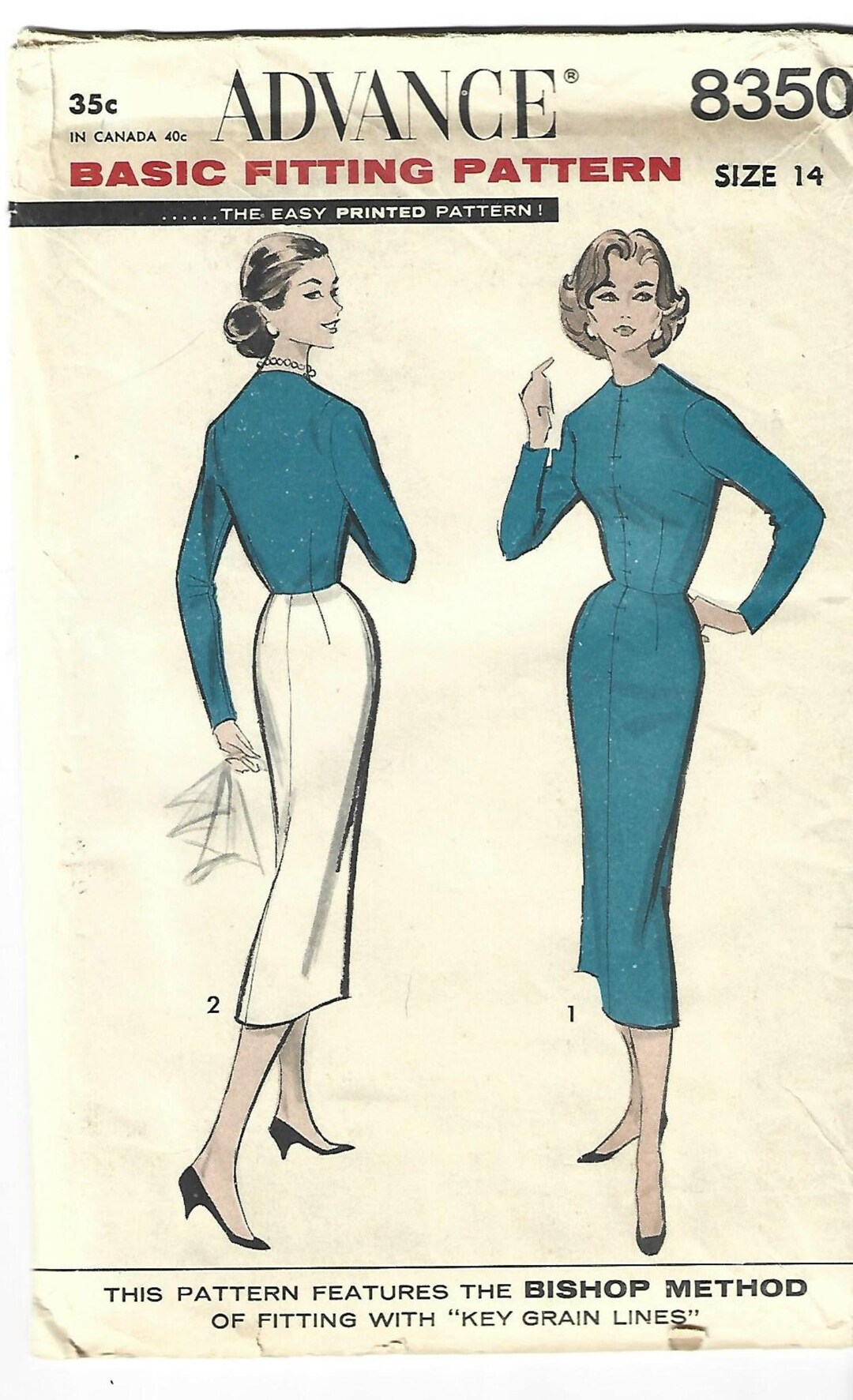 1950s Misses' Basic Fitting Pattern Sloper Advance 8350 UNCUT FF Bust ...