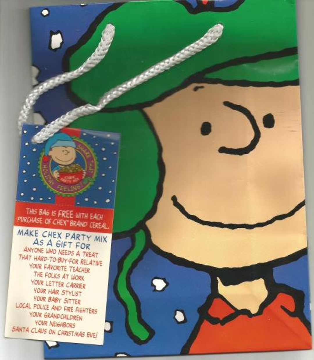1990s Charlie Brown Christmas Gift Bag With Tag Chex Mix Give-away ...