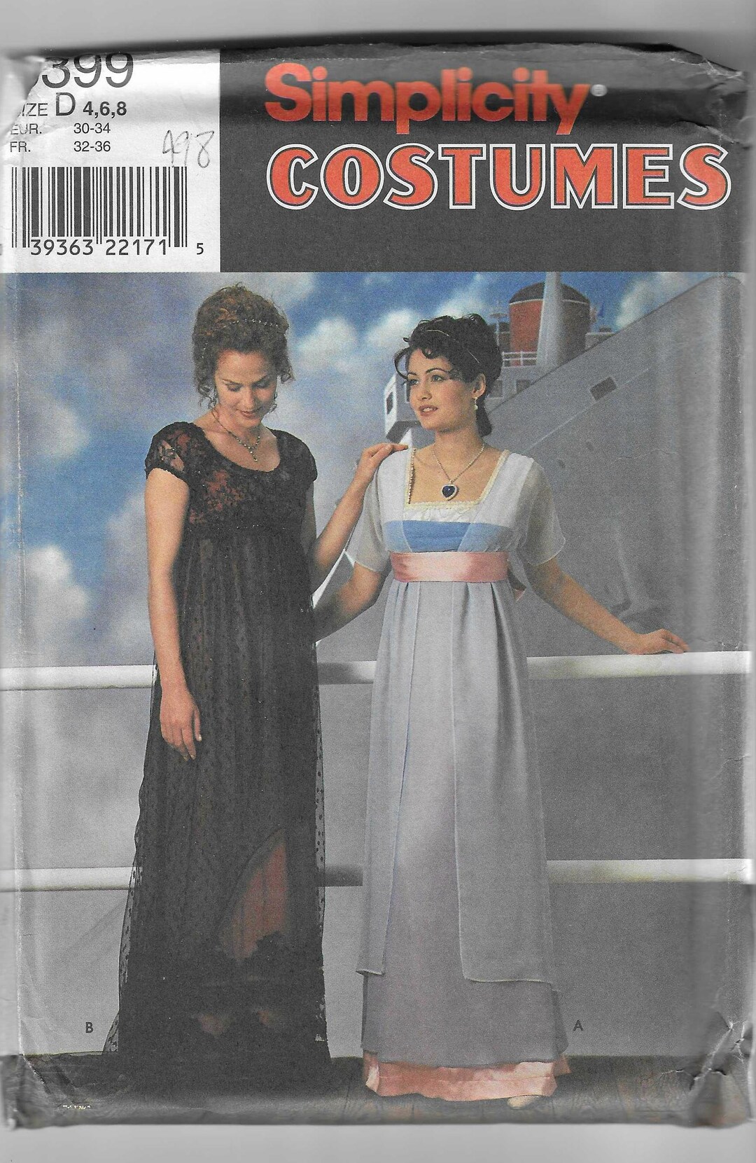 1990s Edwardian Titanic Dress Empire Waist Short Sleeves Simplicity ...