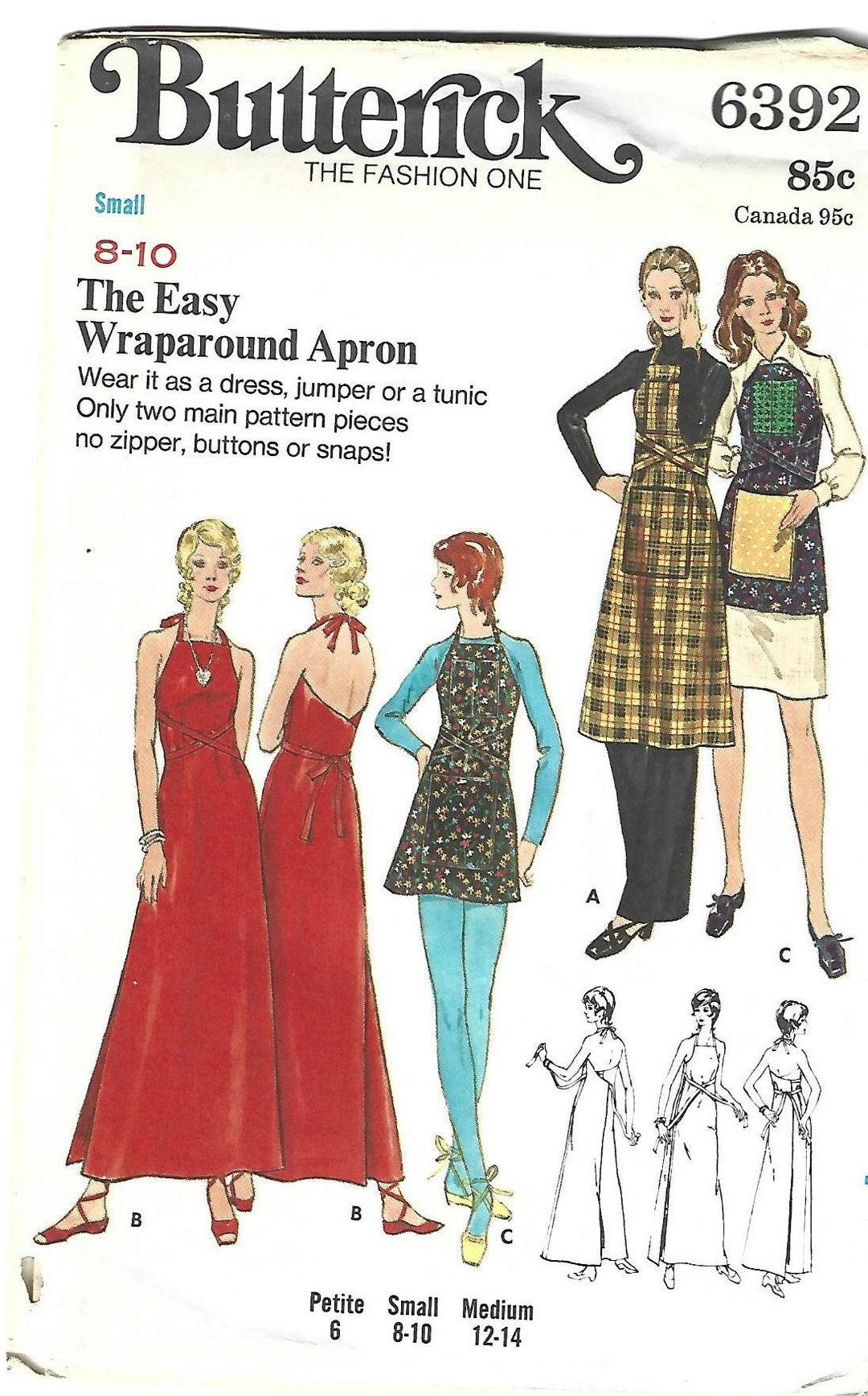 1butterick 6392 UNCUT FF 970s Halter Dress/ Jumper/ Apron Wrap Around Style Easy to Make Bust 31 ...