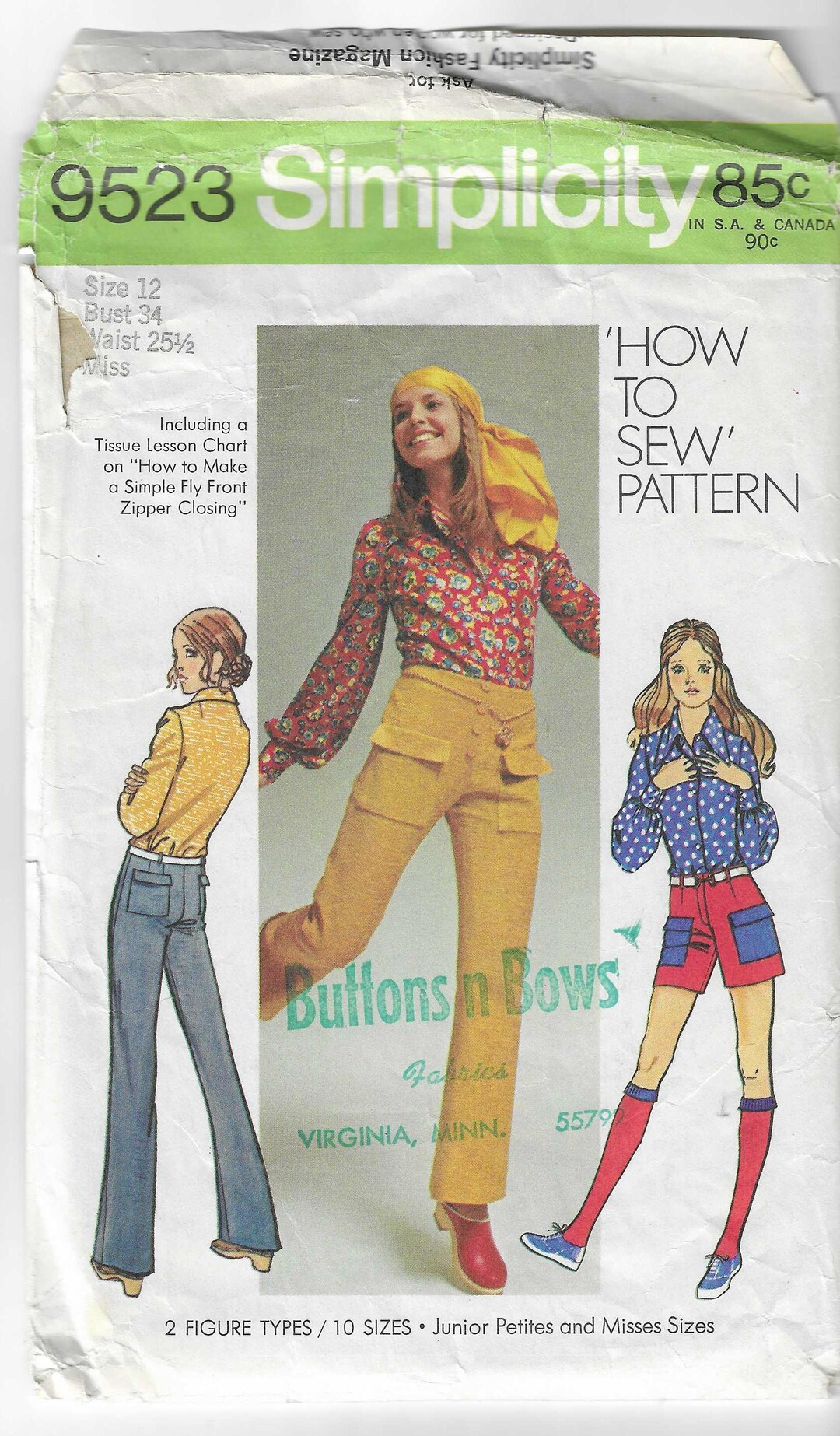 1970s Hip Huggers Bell Bottoms or Shorts Plus Long Sleeve Blouse ...