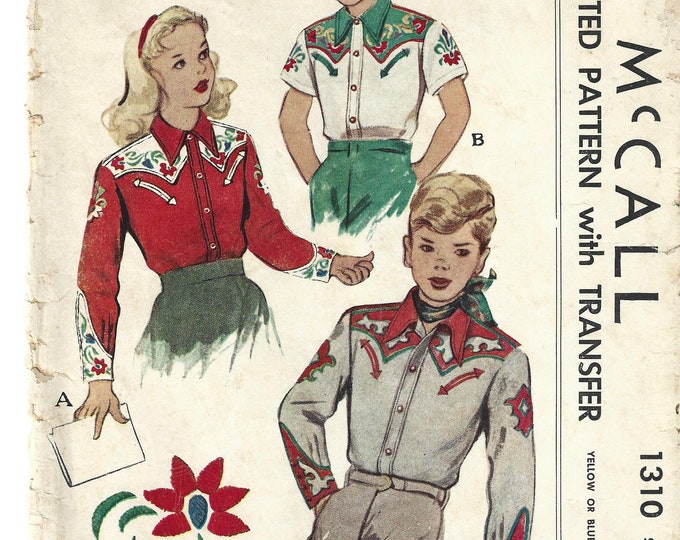 1940s Children's Cowboy Shirt Yokes Sleeve Variations Appliques ...
