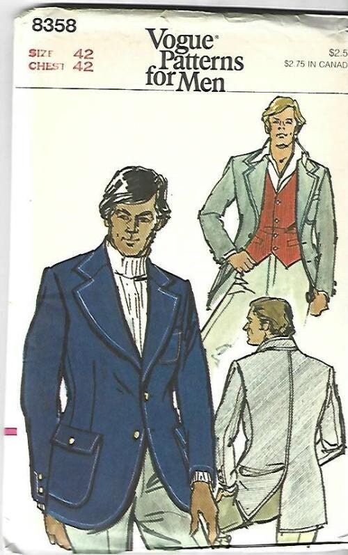 Vogue 8358 UNCUT FF 1970s Mens Jacket Pattern With Wide Notched Lapels ...