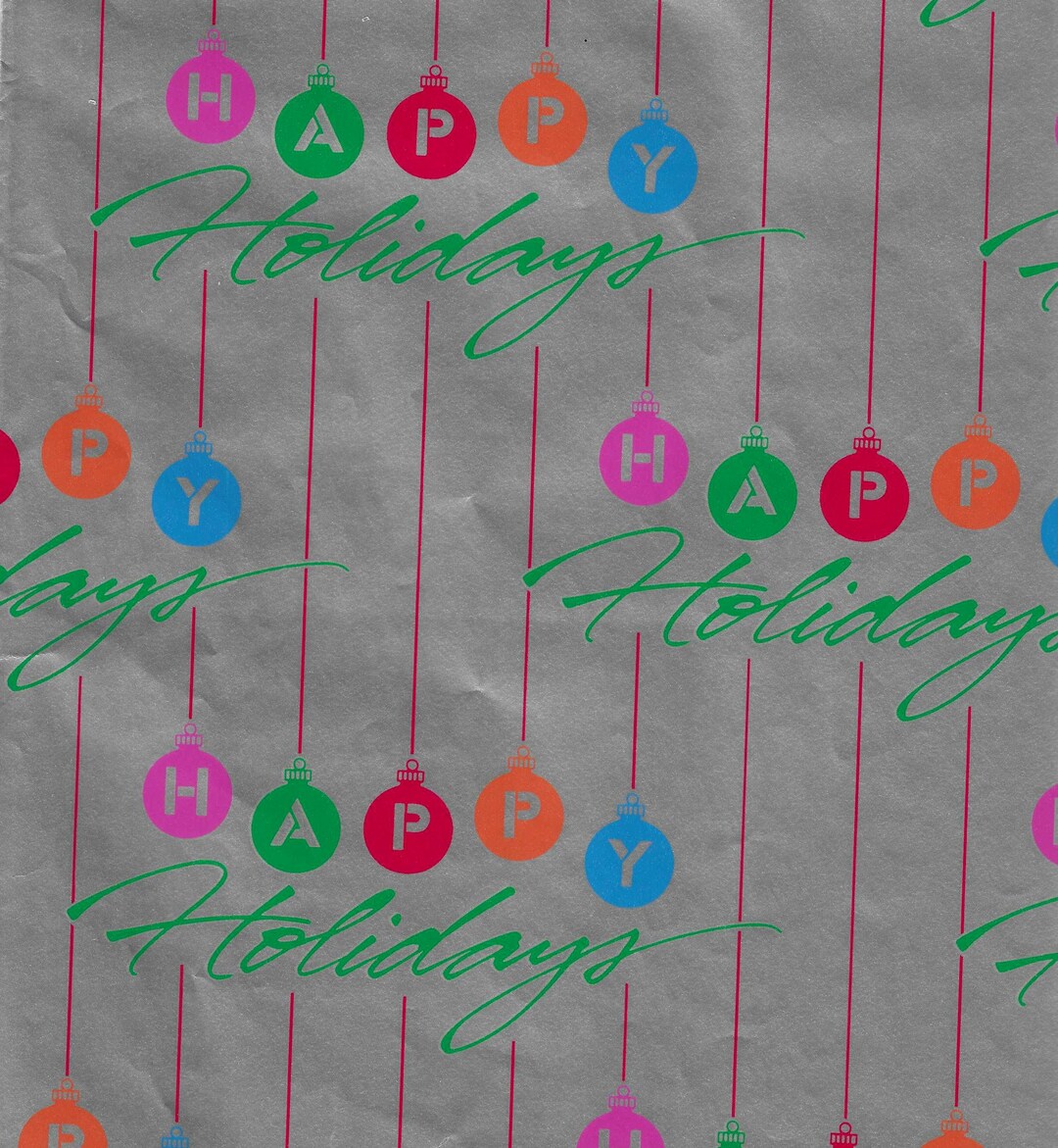 1980s Vintage Christmas Wrapping Paper From Hallmark Ornaments Happy ...