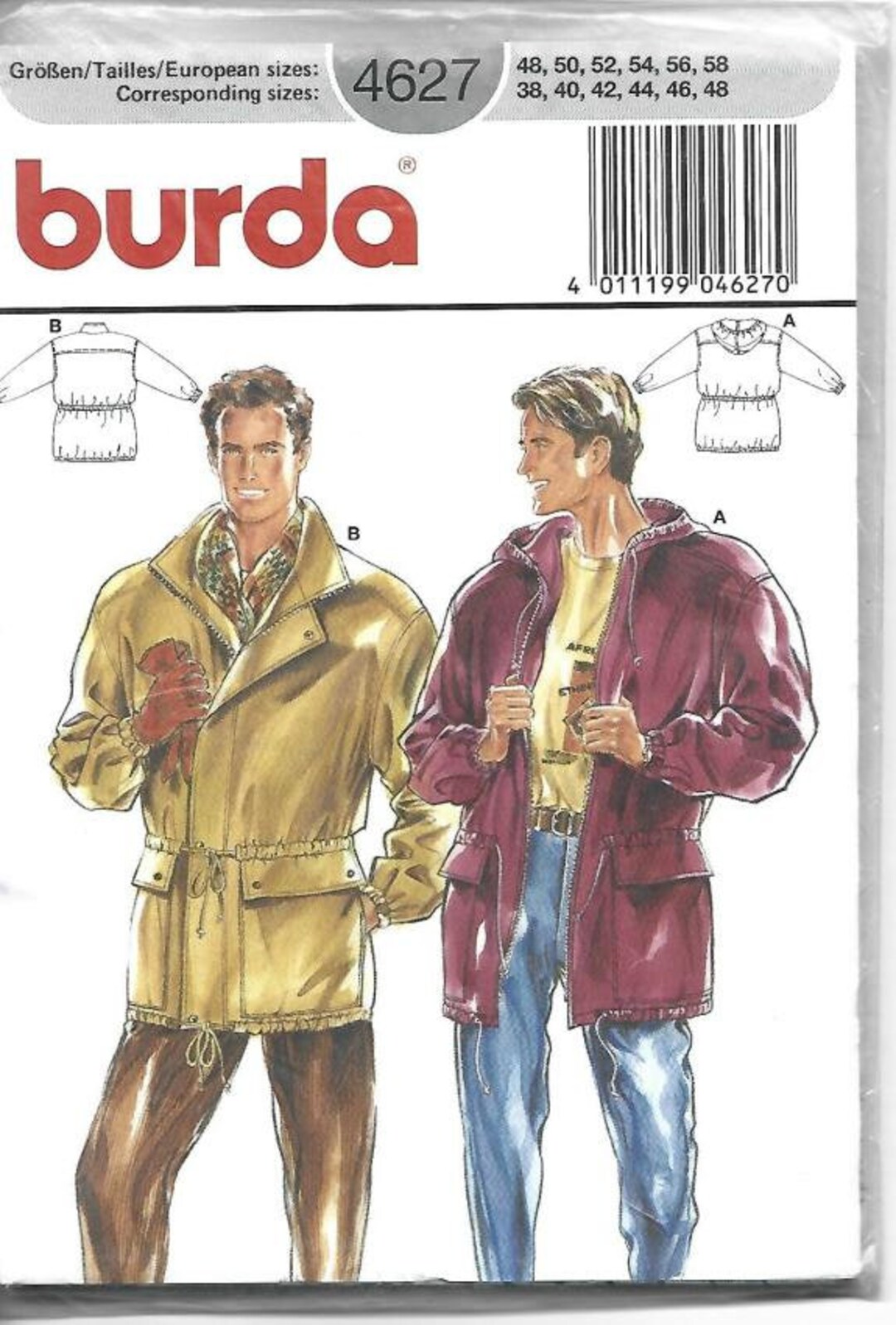 1990s Men's Parka/jacket Sewing Pattern With Zip Front Drawstring Waist ...