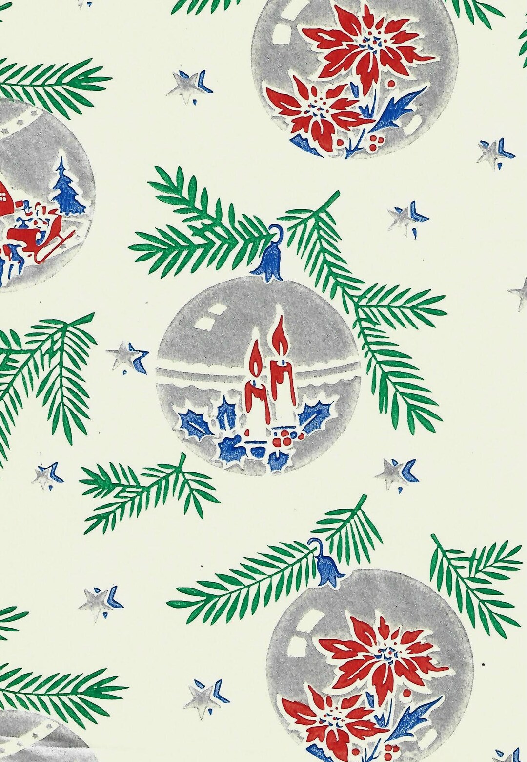 1940s Vintage Christmas Wrapping Paper/tissue Paper Red Sleigh Blue ...