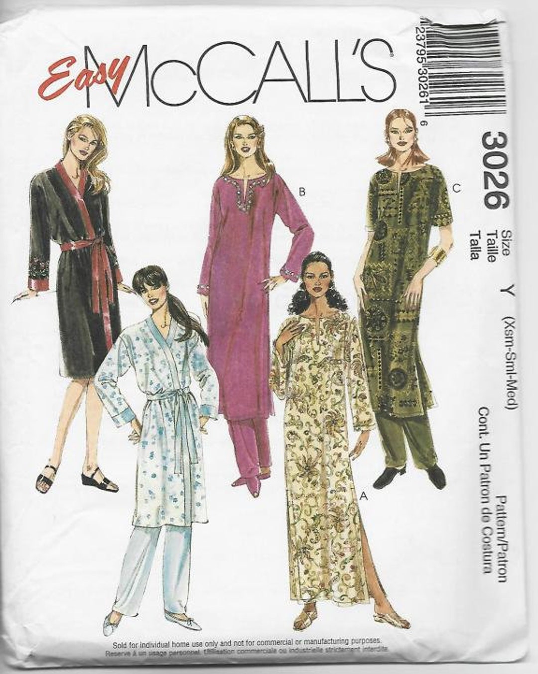 Misses Caftan in Two Lengths/robe/pants Loungewear Easy to Sew Mccall's ...