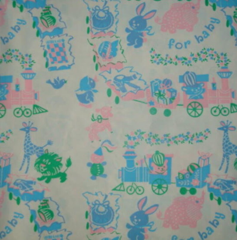 Vintage Baby Wrapping Paper Boy or Girl Train Pulling Baby Gifts ...