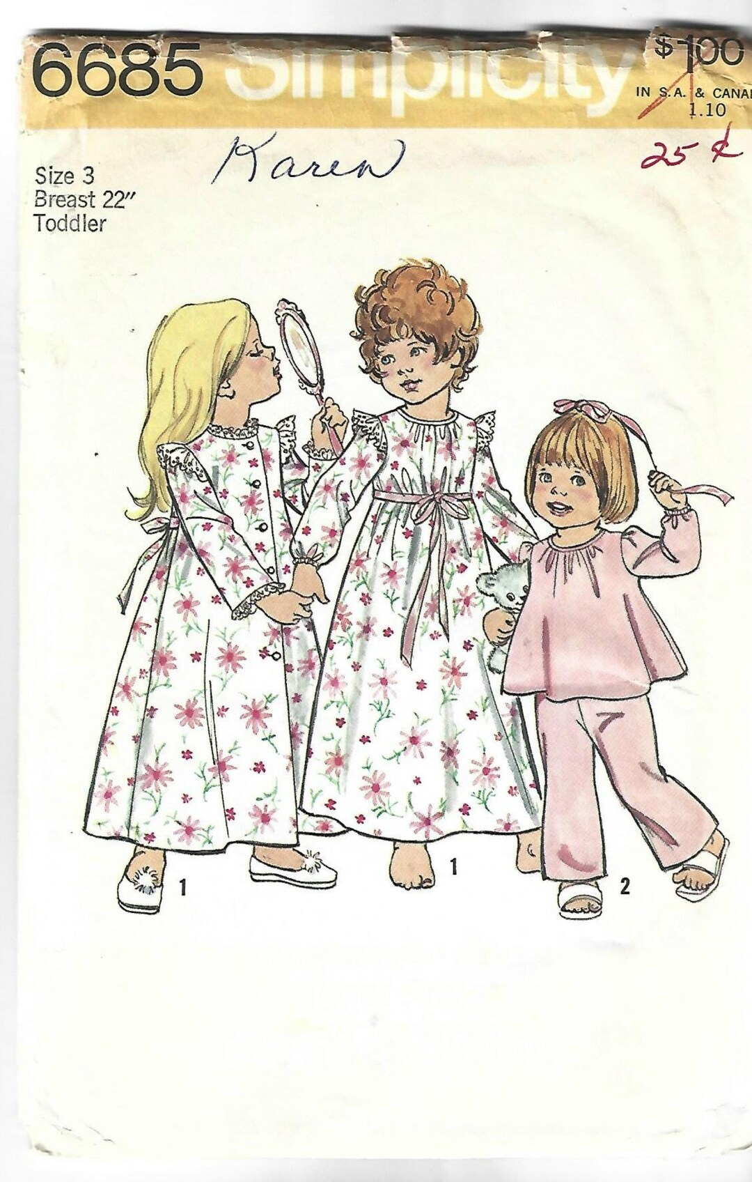 Simplicity 6685 1970s Girls' Nightgown/robe/pajamas Partially Cut ...
