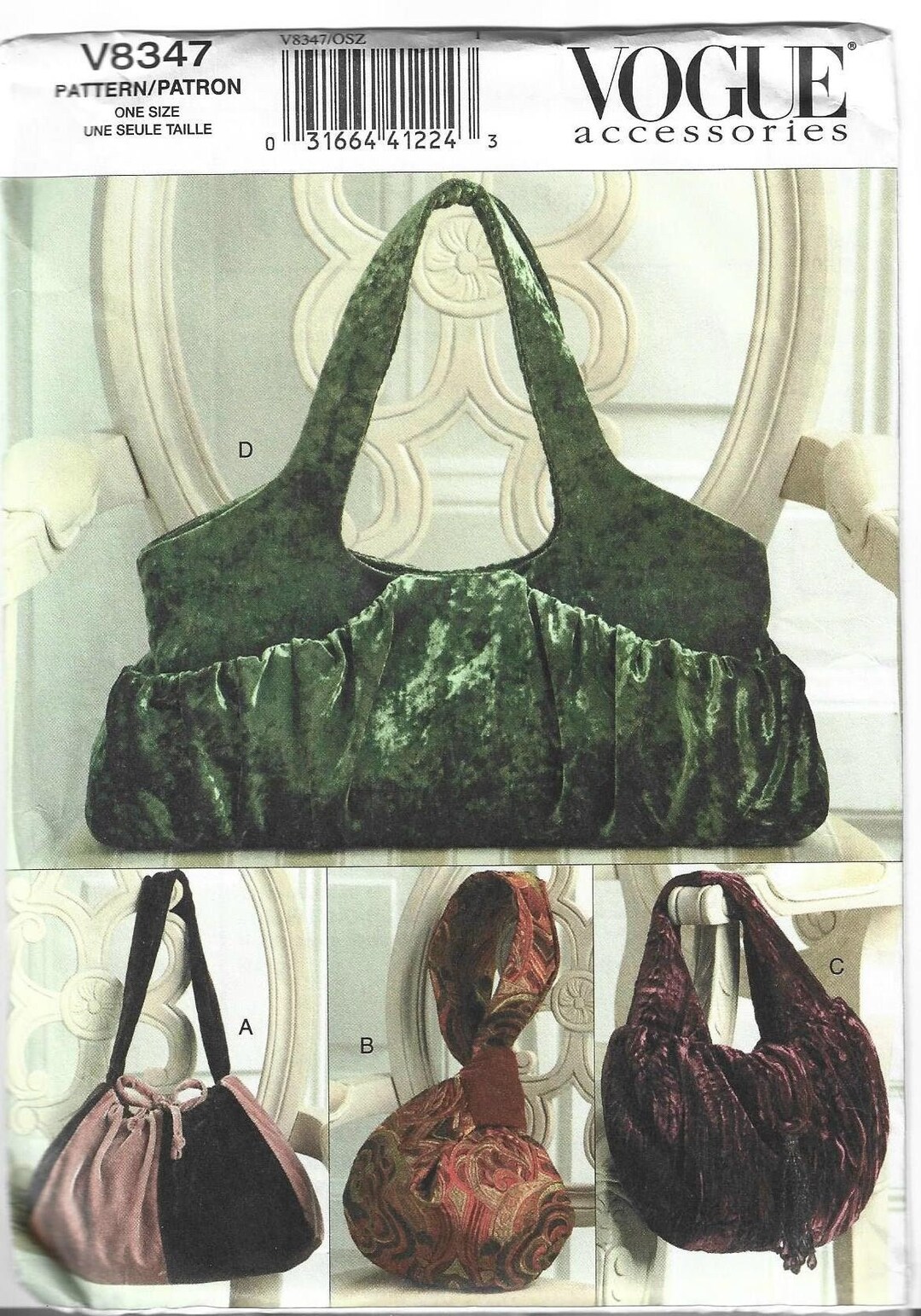Vogue 8347 Misses' Handbags Purses Evening Bags DIY Handbags UNCUT FF ...