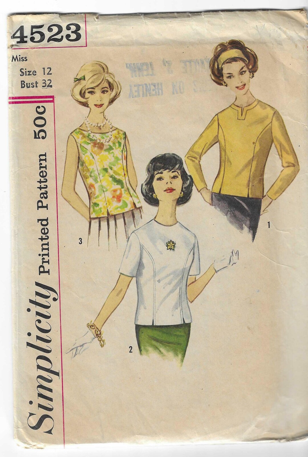 Simplicity 4523 1960s Misses' Blouses Back Buttoning Sleeve Length ...