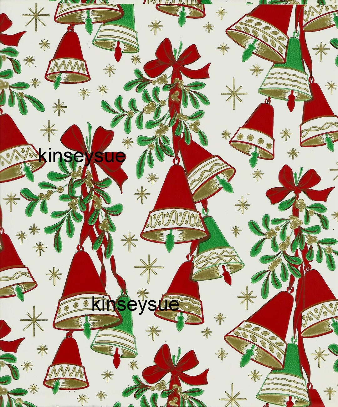 Vintage Christmas Wrapping Paper Red and Green Christmas Bells Gold ...