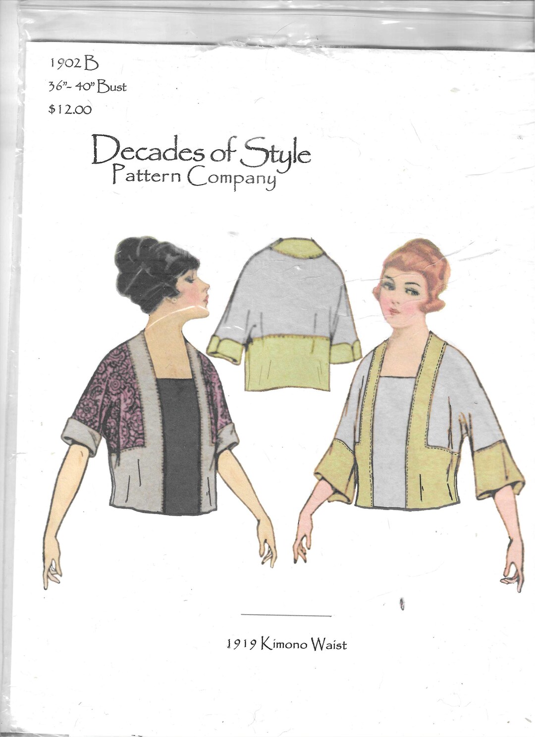 Decades of Style Pattern 1902 B Kimono Waist Ca. 1919 Cut for Size 40 ...